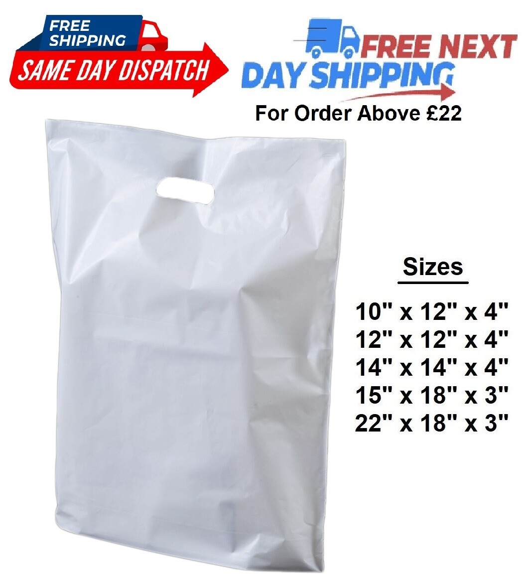 White Patch Handle Plastic Carrier Bags for Cloths Supermarket - All ...
