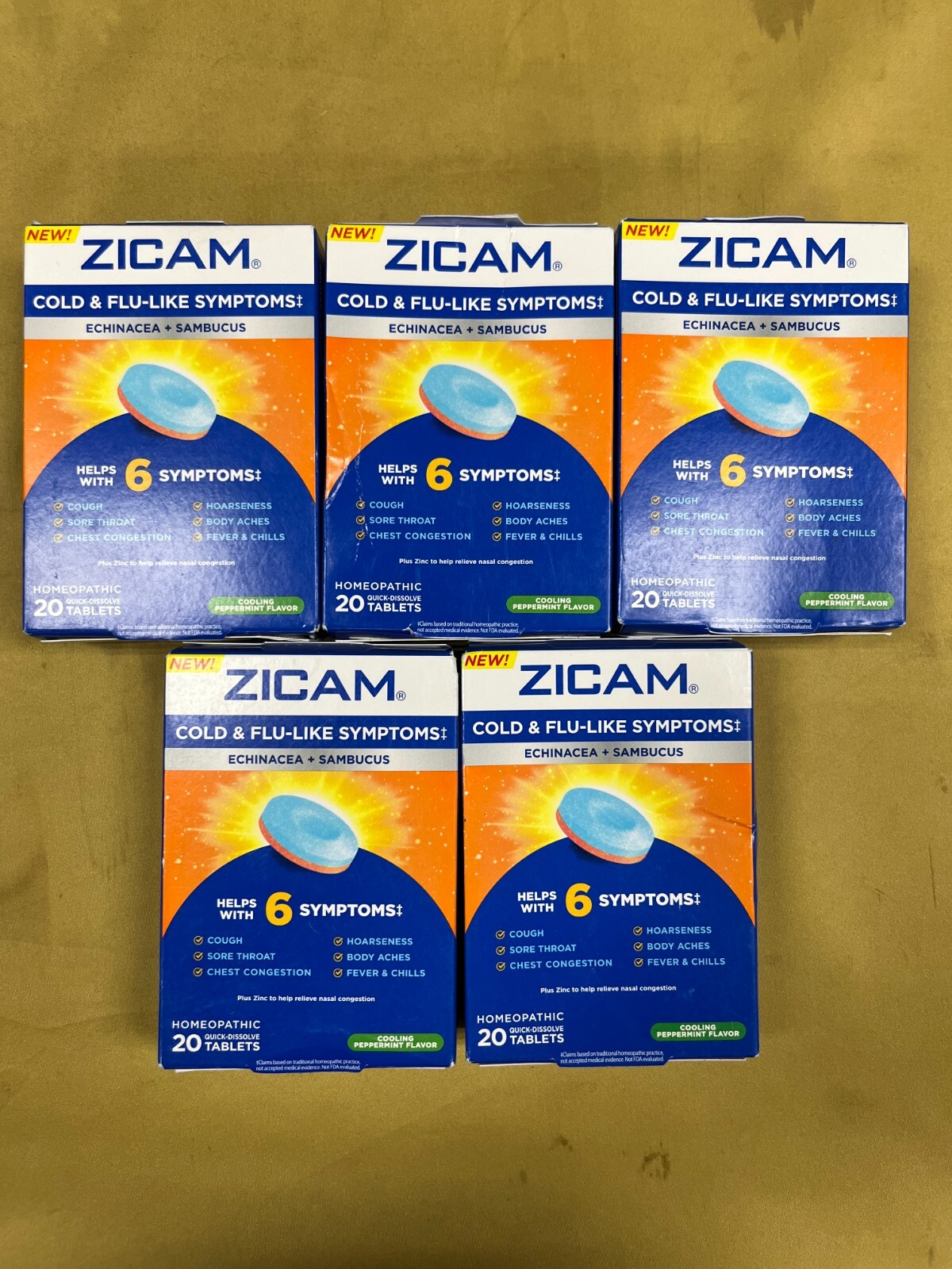 5 New Zicam Cold & Flu-Like Symptoms Echinacea + Sambucus - 20 Tabs ...