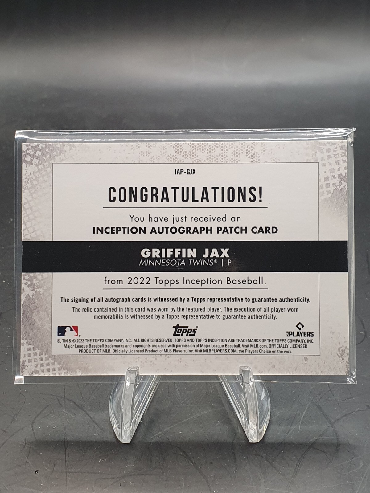 2022 Topps Inception - Inception Autograph Patch #IAP-GJX Griffin Jax ...