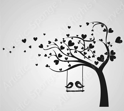 Love Tree Hearts & Birds BIG SIZES Reusable Stencil Wall Valentine's ...