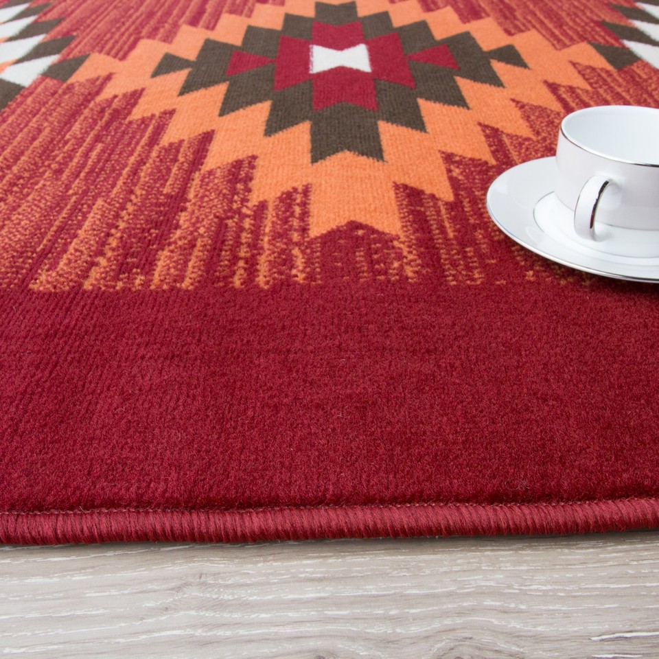 Milan Red Floor Rug Terracotta Brown & Off White Tribal Aztec Bohemian ...