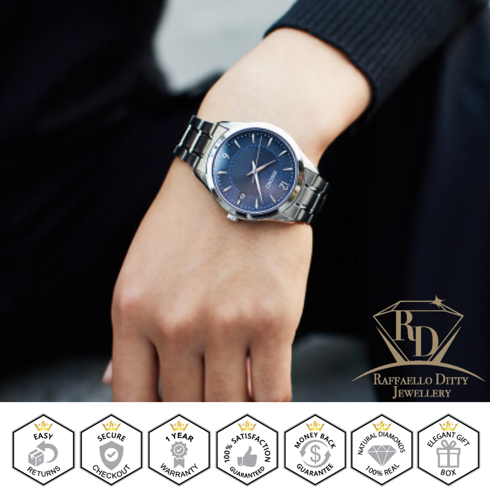 SEIKO Men Watch Noble Quartz Blue Dial Silver Steel Bracelet SUR419 ...