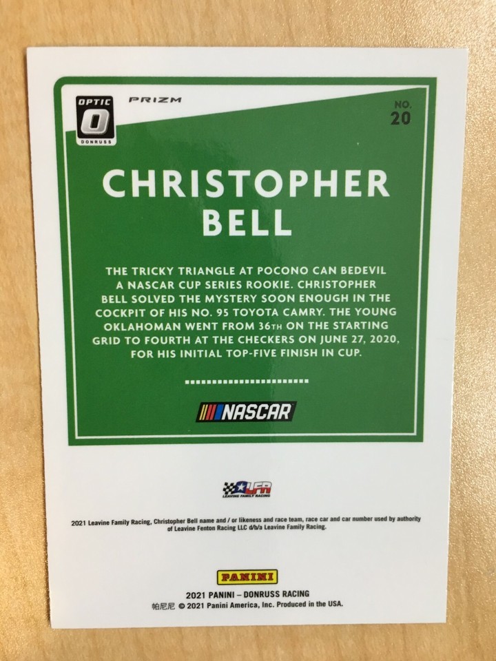 Christopher Bell 2021 Panini Donruss Racing Optic Orange Pulsar ...