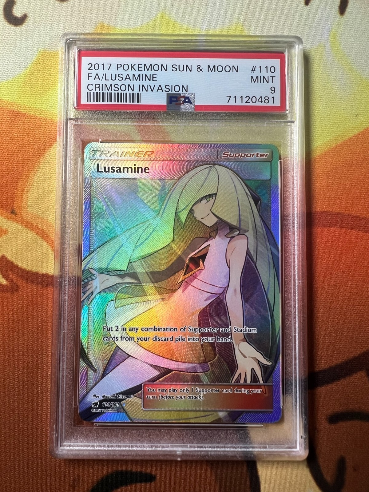 PSA 9 Trainer Lusamine Sun & Moon Crimson Invasion 110 Full Art 2017 ...