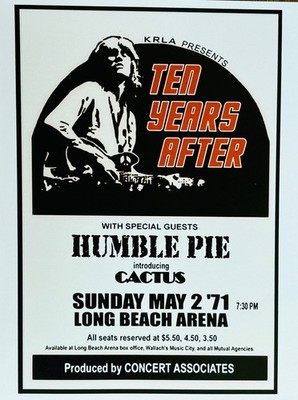 Ten Years After + Humble pie + Cactus flyer for Long Beach Arena , CA 5 ...