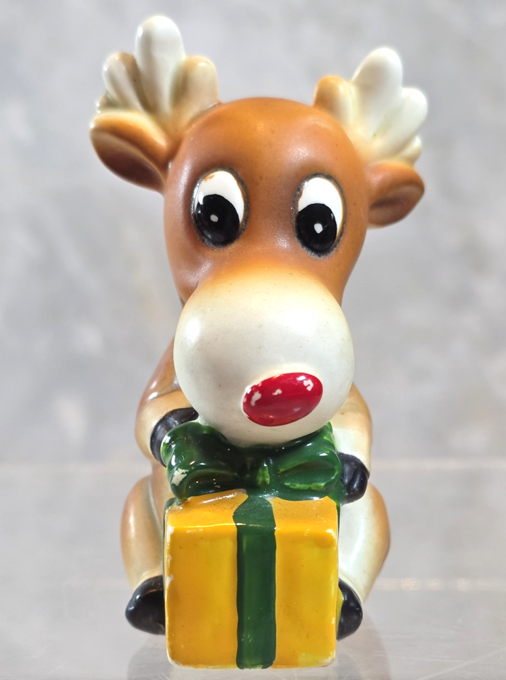 Vtg Japan Norcrest Reindeer Holding Present Ceramic Figurine Rudolph ...