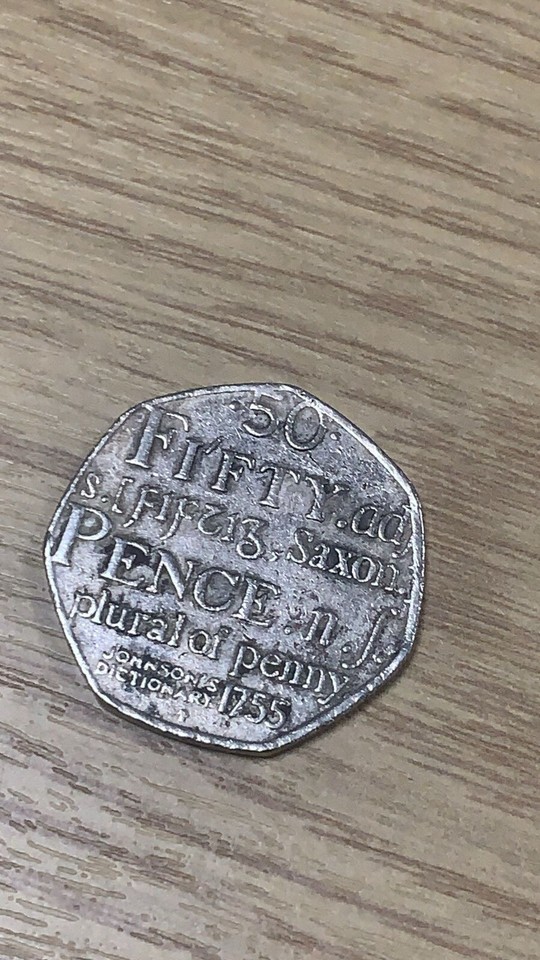 RARE 50P fifty pence coin Johnson's Dictionary 1755 Saxon plural of ...