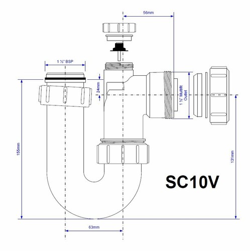 SC10V McALPINE 40mm Anti-Vac Kitchen Sink Waste U Bend P Trap Multifit ...