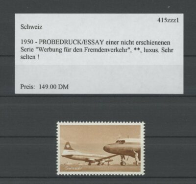 SWITZERLAND SPECIMEN 1950 ESSAY TRIAL TEST PRINT PROOF SWISSAIR ...
