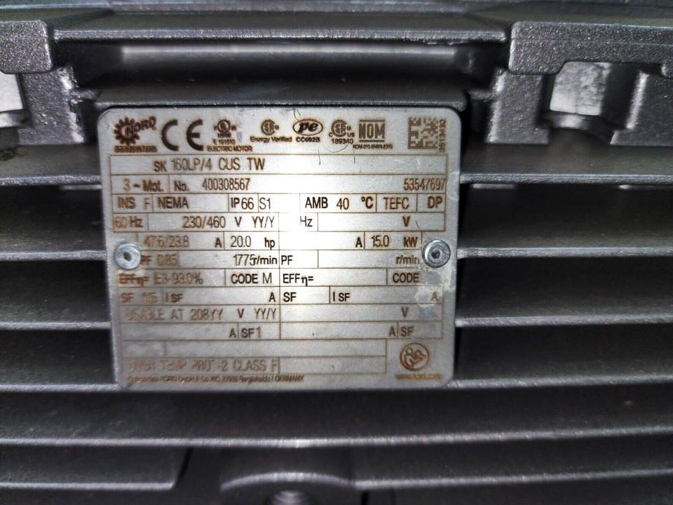 Nord Gear Box & Motor Assembly SK 9072.1AFBH 160LP/4 CUS TW 20.0HP ...