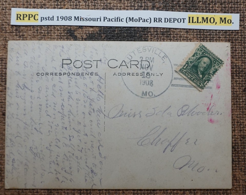 RPPC postd 1908 Missouri Pacific (MoPac) RR DEPOT ILLMO, Mo. Postcard ...