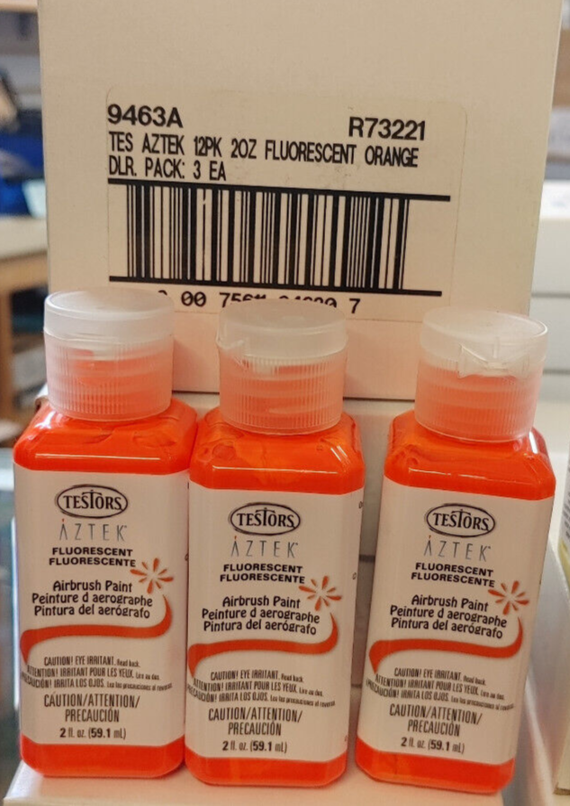 TESTORS AZTEK ACRYLIC PAINT #9463 FLOURESCENT ORANGE 3 NEW BOTTLES | eBay