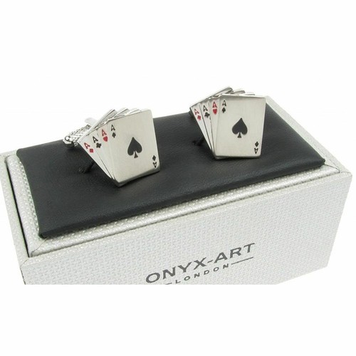 Novelty 4 Aces Playing Cards Cuff Link Gift Box Polished Stainless ...