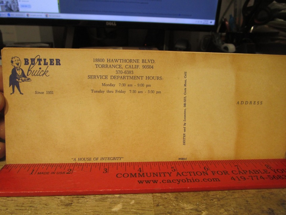 S1 Oversize Big Jumbo Size Postcard California Torrance Butler Buick ...