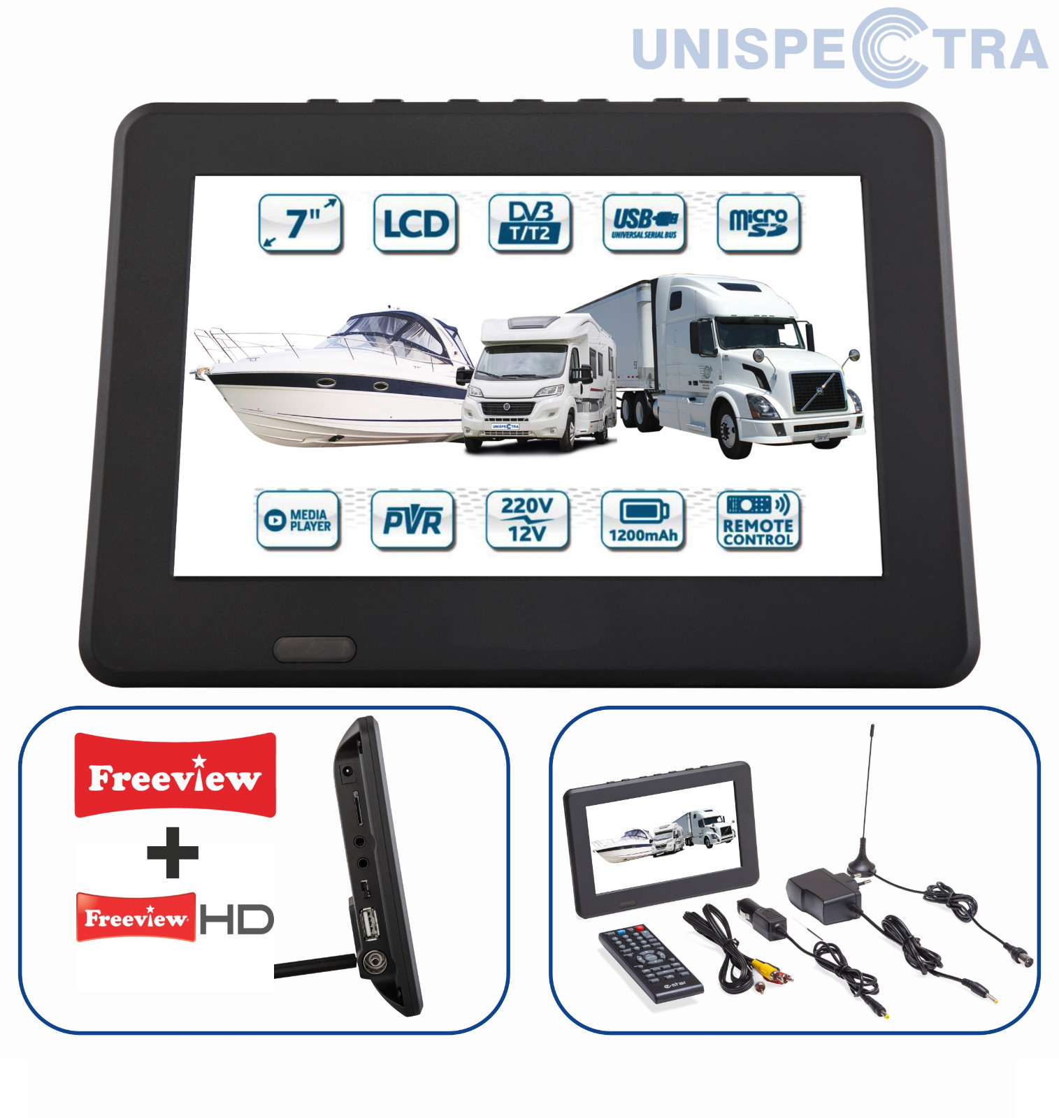 7" - 24" Digital TV 12v 240v for Motorhome Caravan Boat DVB-T2 Freeview ...