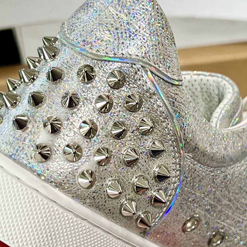 Christian Louboutin Vieira 2 Flat Silver AB Spikes Lace Up Low Top ...