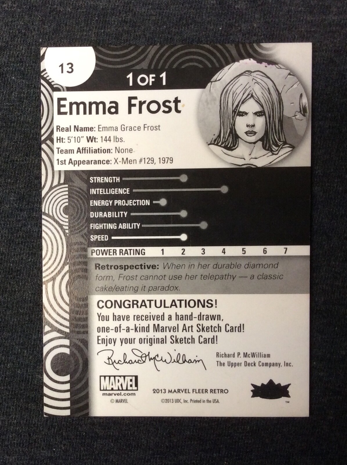 2013 Marvel Retro EMMA FROST Ahjay Cerezo Sketch Card #13 Base Art ...