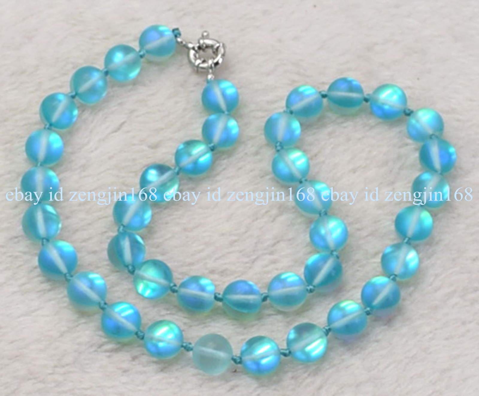 Natural 10mm Blue Gleamy Moonstone Round Gemstone Beads Necklace 18 ...