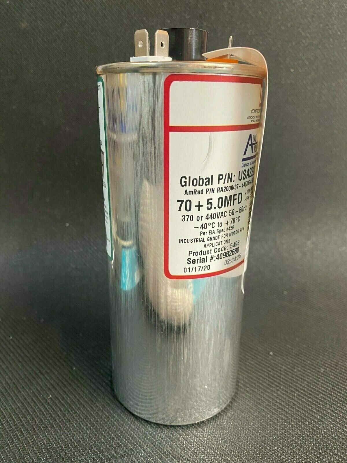 AmRad USA2221 Run Capacitor 70 + 5 uf MFD 370 / 440 Volt Made in USA | eBay