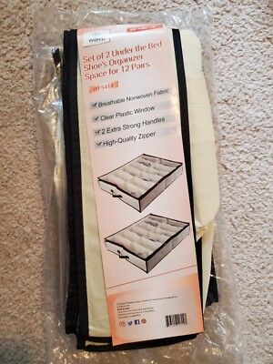 Under Bed Storage Zippered Organizer Box, Fits 12 pair, Beige, Set of 2 ...