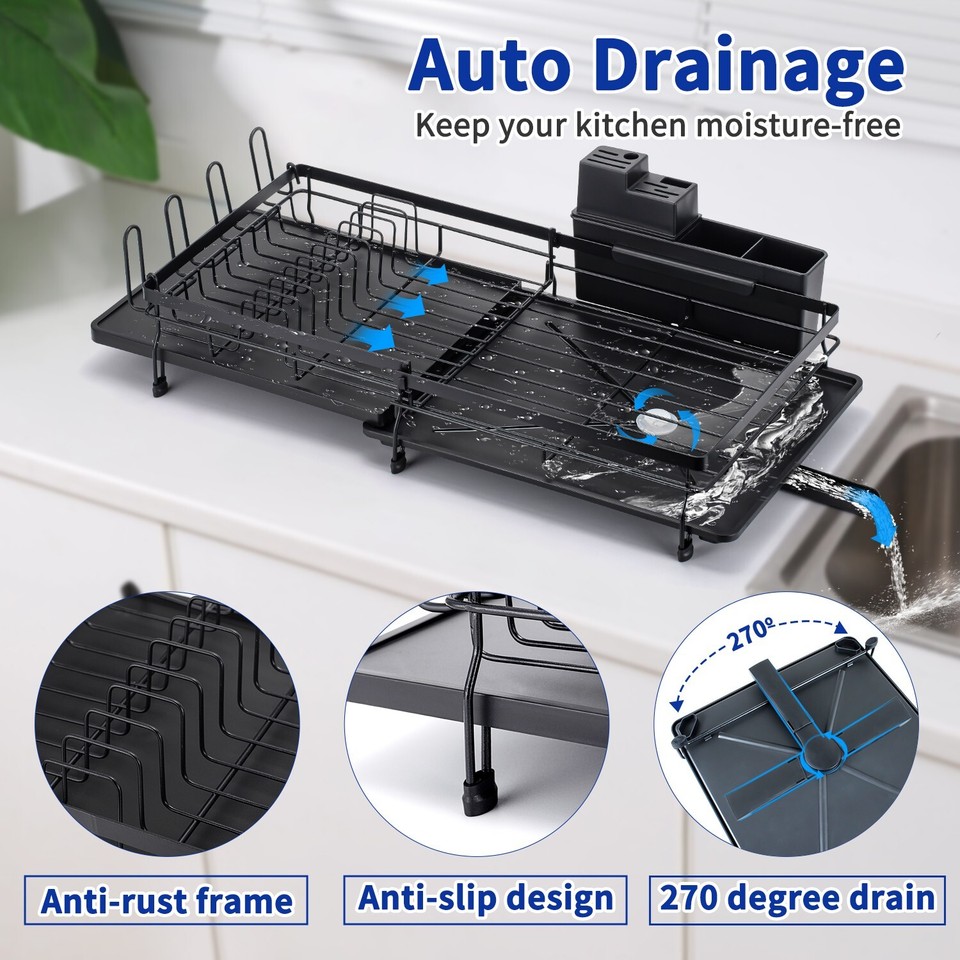 Extendable Dish Rack ，LargeAnti-Rust Dish Drying Rack for Kitchen ...
