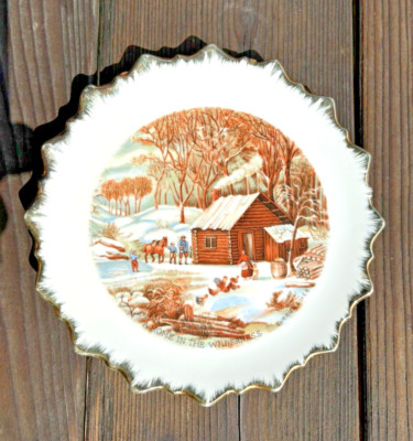 Vintage Currier & Ives Winter/Wilderness Log Cabin Plate ~ Nevco ...