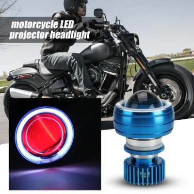12V Hi/Low Beam LED Projector Headlight for Motorcycle Angel Eye Red ...