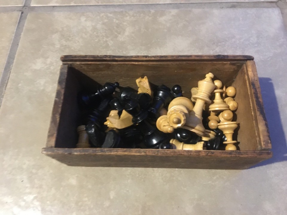 Vintage Antique Staunton Wood Complete Chess Set Original Box | eBay