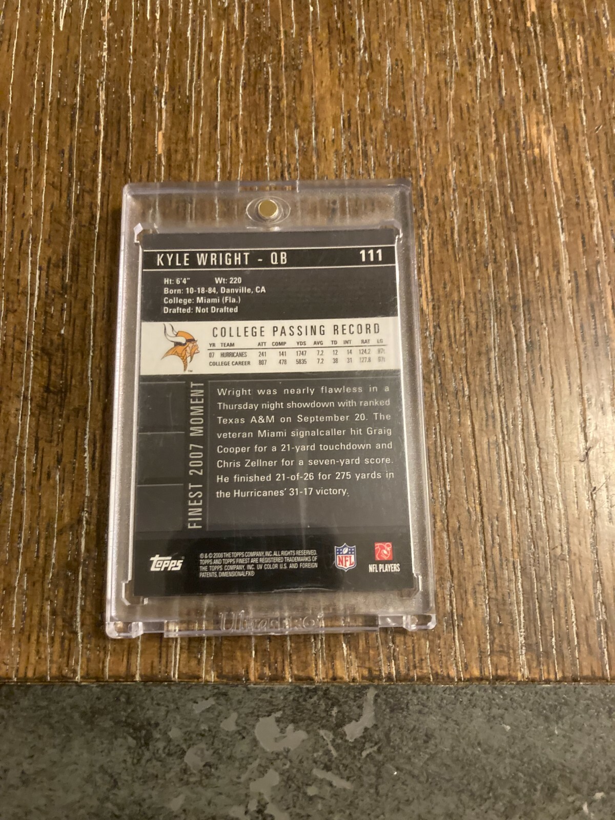 2008 Topps Finest Rookie Magenta Printing Plate Auto Kyle Wright #111 ...