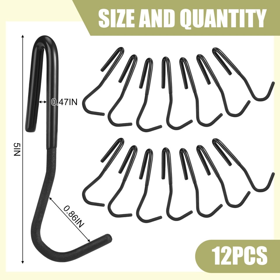 12 Pcs Pot Rack Hooks 5 Inch Black Metal S Hooks for Pots and Pans 90 ...