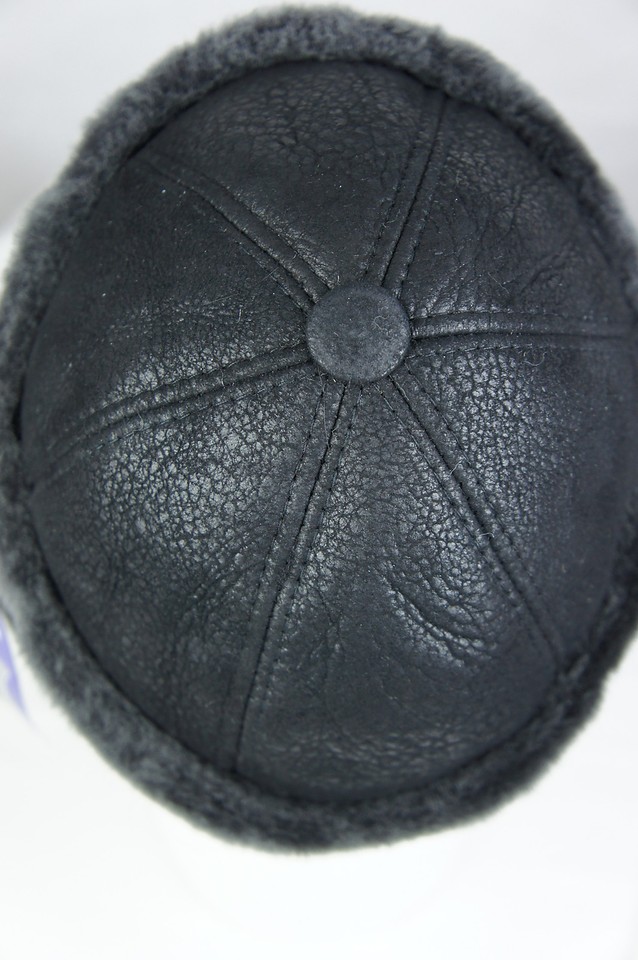 Black /Gray Sheepskin Shearling Leather Fur Beanie Round Bucket Hat ...