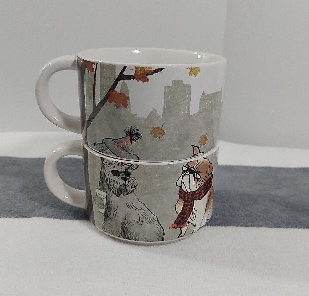 Pier 1 One Imports 2 Stackable Coffee Teacups Dog Motif | eBay