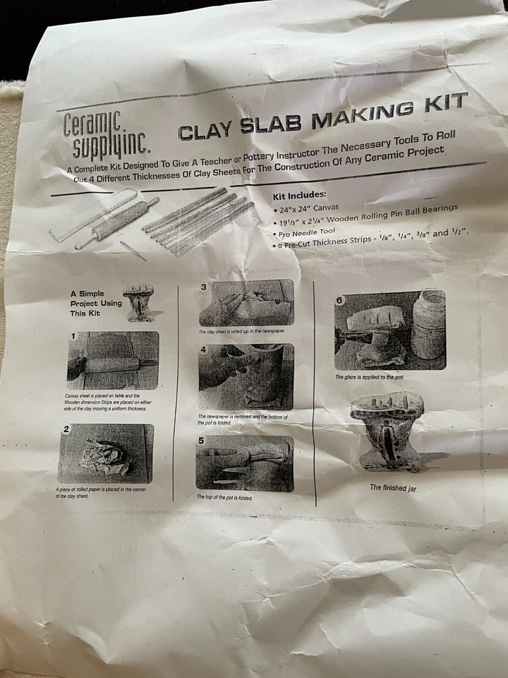Clay Slab Making Kit with canvas, rolling pin, thickness strips, and ...