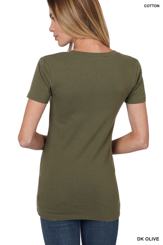 Women's V-Neck Basic Cotton Short Sleeve T-Shirt Soft Stretch Plain Top ...