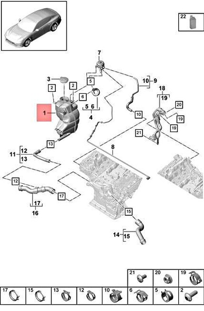 PORSCHE PANAMERA 971 ENGINE COOLANT EXPANSION TANK 971121407E ORIGINAL ...