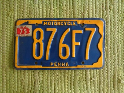1975 Pennsylvania MOTORCYCLE License Plate 75 Pa Penna Tag 876F7 | eBay