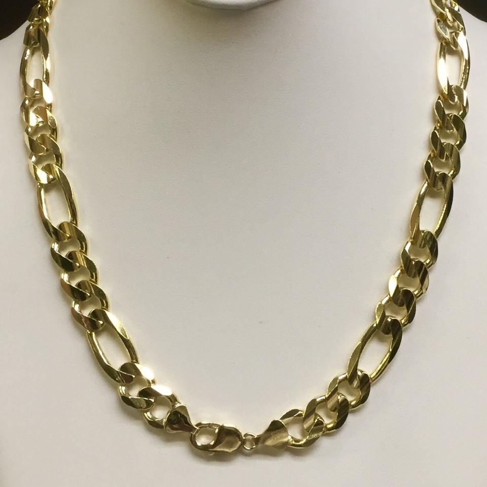 10k Solid Yellow Gold Figaro Curb Link Men's Chain Necklace 20