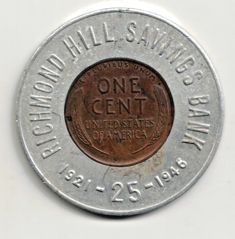 1945 Encased Cent Lucky Penny VICTORY VE Day VJ Day Richmond Hill Bank ...