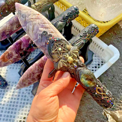1pc Natural Dream Amethyst Quartz Hand Carved Knife Skull Crystal Decor ...