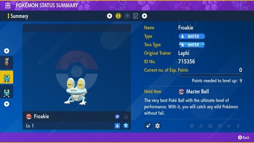 Shiny Froakie 6IV Lv. 1 Hasty Nature Protean Greninja Pokemon Scarlet ...