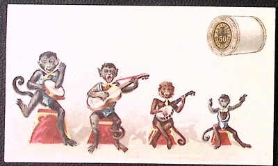 Anthropomorphic Monkey Band Banjo Guitar 1889 Calendar Trade Card J&P ...