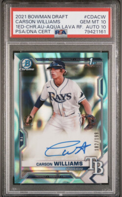 1st Edition 2021 Carson Williams Bowman Draft Chrome Auto Aqua Lava ...