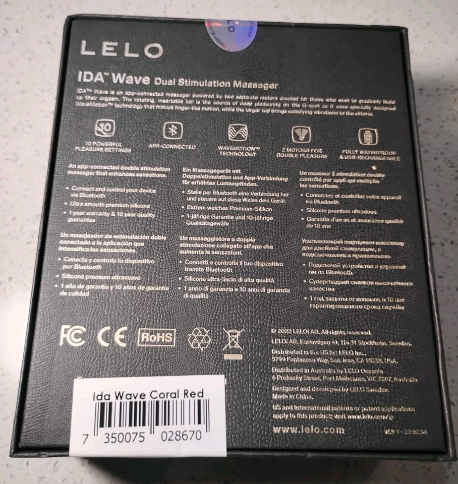 LELO IDA WAVE RECHARGEABLE DUAL STIMULATION MASSAGER CORAL RED NEW APP ...