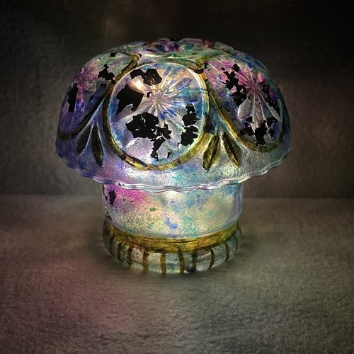 Small Multicolor Glass Fairy Lamp Gold Trim Handmade Gold Flake Vintage ...