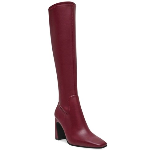 NEW Steve Madden Lamarca Knee-High Square Toe Stretch Burgundy Boots ...