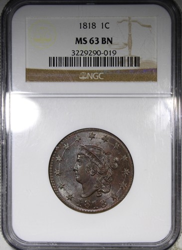 1818 Coronet Head Large Cent NGC MS63BN Uncirculated Type Coin Toned | eBay
