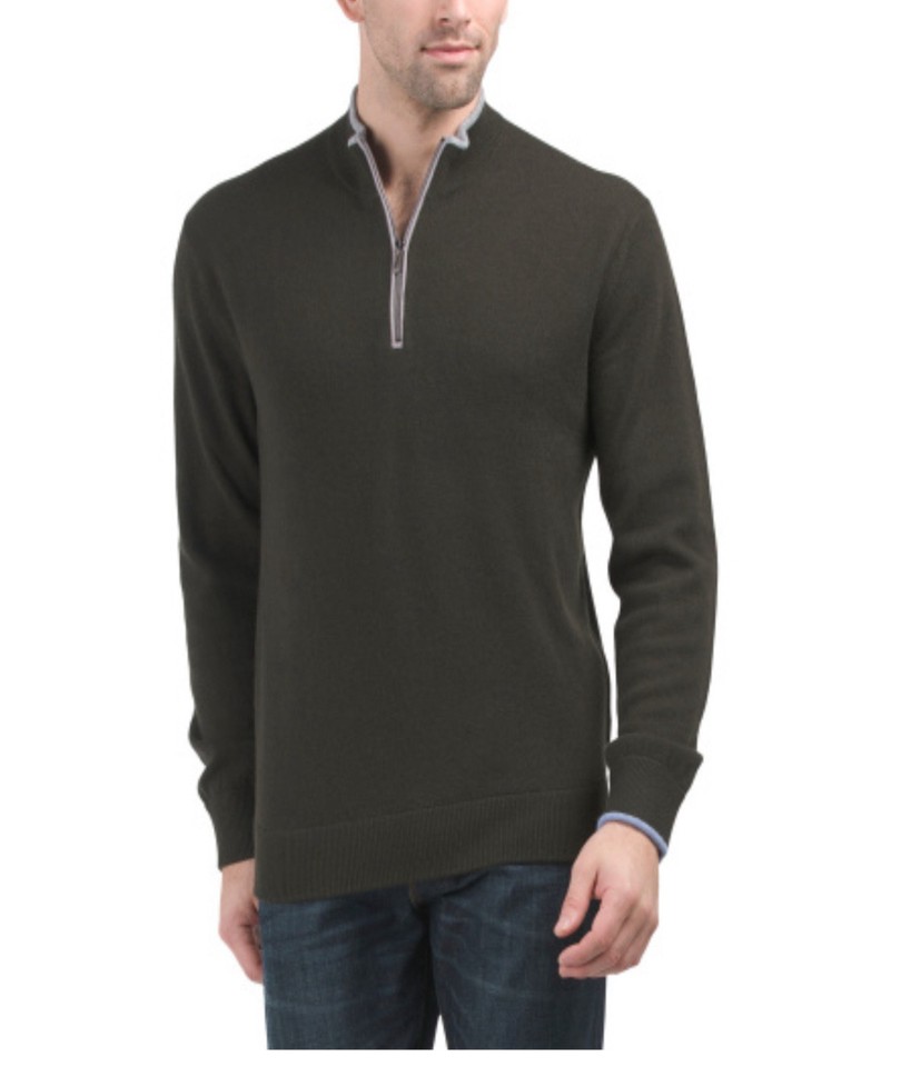 $285 Greyson Cashmere Golf Sweater Sebonack 1/4 Zip Medium Scarab Brown ...