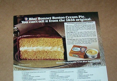 1982 print ad -Blue Bonnet margarine Boston Cream Pie recipe vintage ...