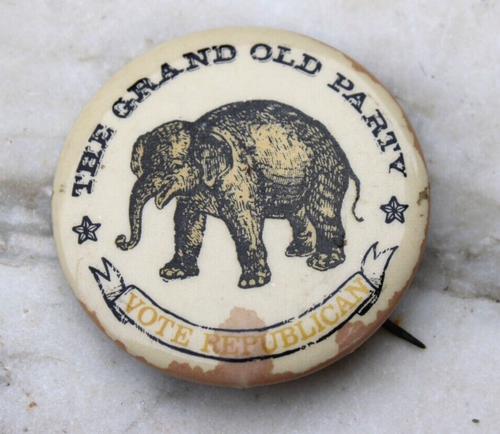 Vintage GOP "The Grand Old Party"-"Vote Republican" Political Pin Back ...