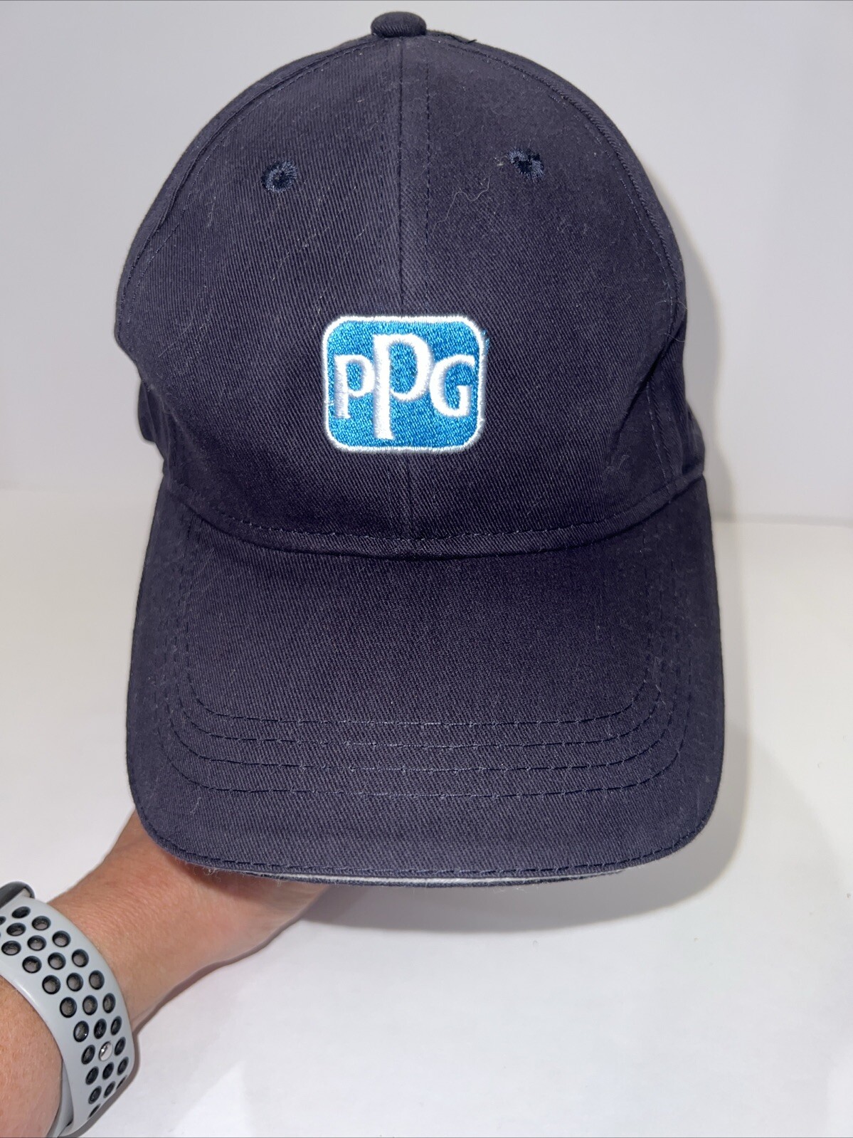 pPg Patch w Lite Blue White on Black Cotton Hat Cap Hook Loop White ...